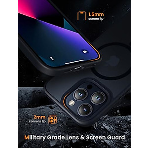 Mgnaooi Magnetic Case for iPhone 14 Pro Case [MIL-Grade Drop Tested & Compatible with MagSafe] Translucent Matte Back with Aluminum Alloy Keys, Shockproof 14 Pro Phone Case 6.1 Inch, Black