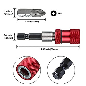 SeonFook 2Pcs Magnetic Bit Holder with PH2 Screwdriver Bits, 1/4 Inch Hex Shank Driver Bits Adjustable Depth Screw Holder Drywall Screw Bits (60mm)