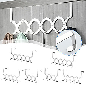 DAMLUX Over The Door Hooks,Adjustable Foldable Door Hook Hanger,Stainless Steel Telescopic Folding Expandable Door Rack,Coat Hat Storage Organizer Key Holder for Home