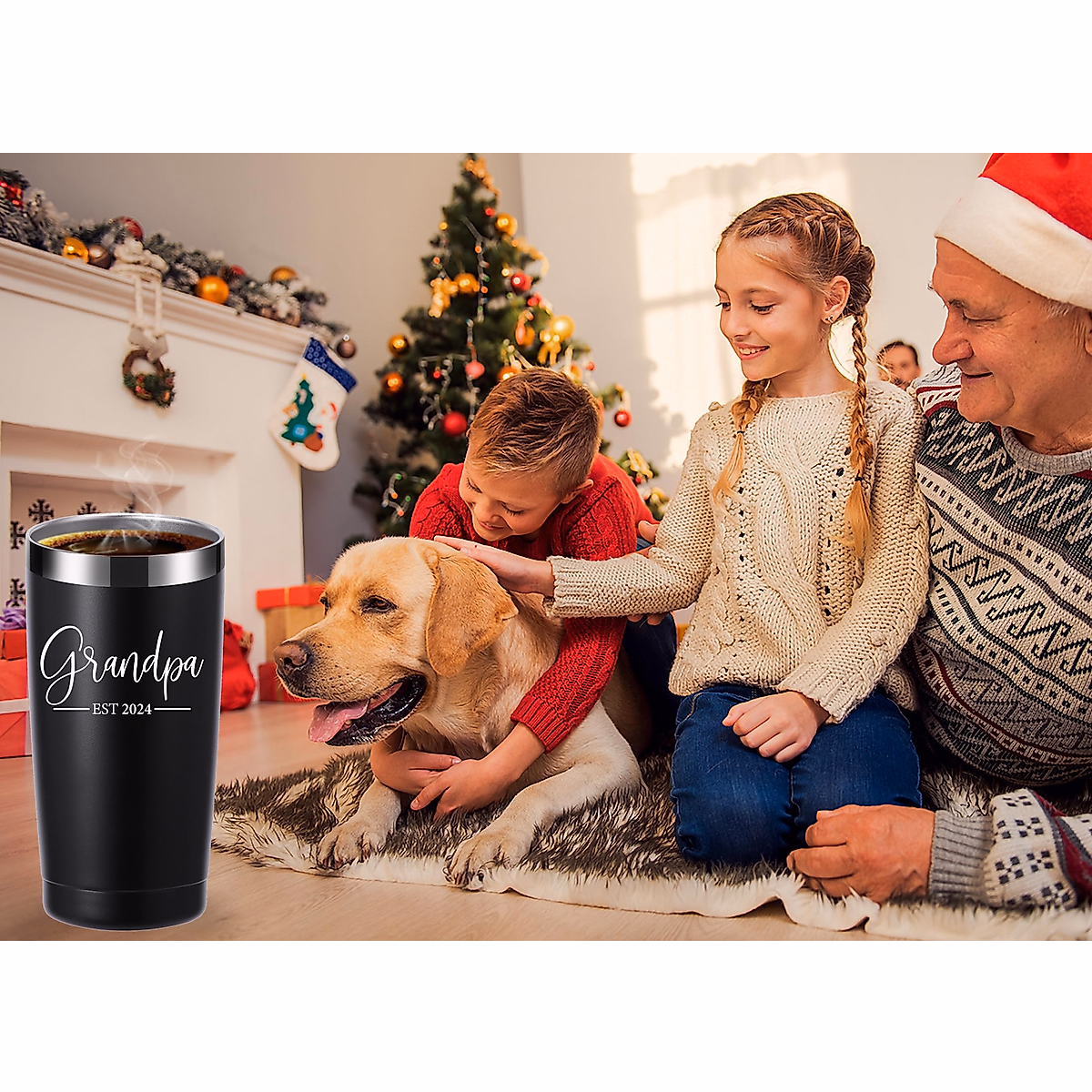 momocici Grandpa Est. 2024 20 OZ Tumbler.First Time Grandfather,Grandpa to Be,New Grandpa,Newborn Gifts.Birthday,Christmas Gifts for New Grandfather,Husband,Men Travel Mug(Black)