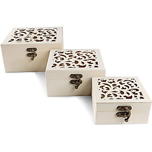 Unfinished Wood Box with Hinged Locking Lids, Wooden Jewelry Box (3 Pack)