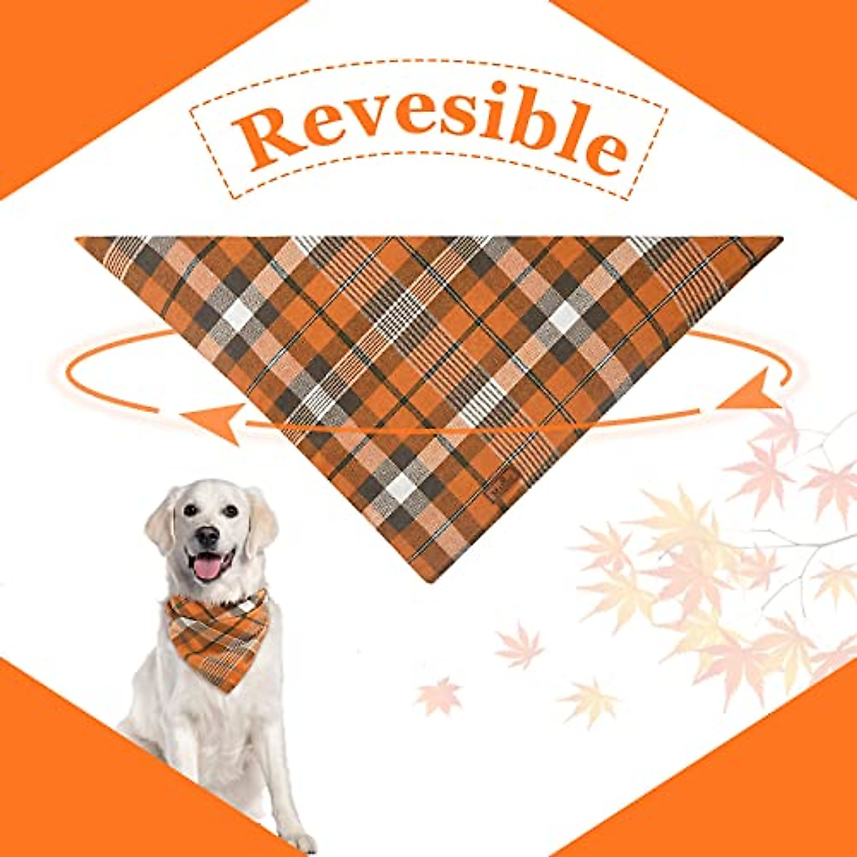 Malier 2 Pack Fall Dog Bandana Halloween Thanksgiving Plaid Dog Bandanas, Holiday Pet Reversible Scarf Bibs Accessories Costumes for Small Medium Large Dogs and Cats