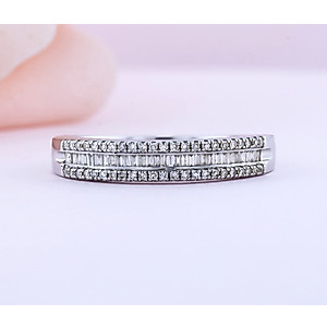 Dazzlingrock Collection 0.30 Carat (ctw) 10K Round & Baguette Diamond Ladies Wedding Band 1/3 CT, White Gold, Size 7