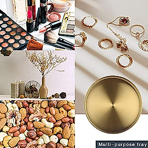 Round Gold Tray, Dedoot Decorative Tray Small - 7.8inch Stainless Steel Metal Tray Organizer Storage Organizer Vanity Trays for Jewelry Cosmetics Coffee Tea Candle, Bathroom Plate Kitchen Tableware