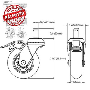 STEALTHO Patented Replacement Office Chair Caster Wheels Set of 5 - with 2 Brakes - Protect Your Floor - No More Chair Mat Needed - Blue Polyurethane - Quiet Rolling Over Cables - Standard Stem 7/16