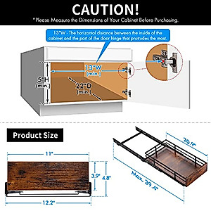 KES Pull Out Cabinet Organizer, 12" Wide Kitchen Slide Out Cabinet Drawer Organizer for Kitchen, Slide Out Wood Pull Out Drawer Storage Shelves with Soft Close, KPO503W30D53-BK