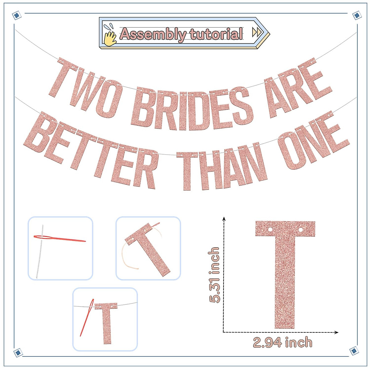 Two Brides Are Better Than One Banner, Lesbian Bachelorette Party Decorations/Gay Bridal Shower Wedding Party Supplies Rose Gold Glitter