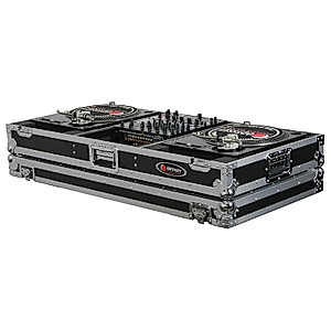 Odyssey FZBM12W Flight Zone Ata Dj Coffin with Wheels for A 12" Mixer & Two Turntables in Battle Position, black