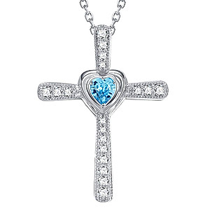 ELDA & CO. March Birthstone Necklace for Women Birthday Gifts Aquamarine Jewelry for Mom Wife Daughter Love Heart Pendant Jewelry Sterling Silver