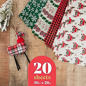 Christmas Wrapping Paper Sheets- 20 Precut Sheets Christmas Gift Wrap Paper- Christmas Paper Wrapping Sheets (30"x20")- 4 Unique Patterns of Holiday Wrapping Paper, 20 Sheets