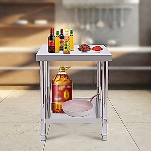 GDAE10 2 Layers Commercial Kitchen Prep Table with Shelf,Stainless Steel Kitchen Food Prep Work Table,for Restaurant, Hotel, Home