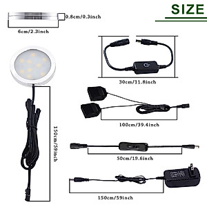 AIBOO Under Cabinet LED Puck Lights Kit with Touching Switch Dimmable for Kitchen Cupboard Closet Lighting (6 Lights,Warm White)