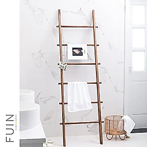 FUIN 6ft Wood Blanket Ladder Living Room Decorative Wall Leaning Farmhouse Quilt Display Holder Storage Rustic Wooden Towel Rack for Bathroom, Light Brown