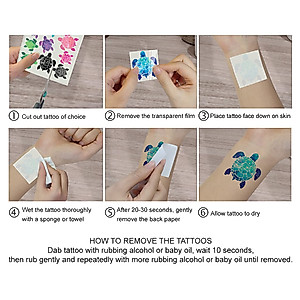 WIRESTER Temporary Tattoo Stickers for Girls Boys Kids Adults, Fake Tattoos on Face Hand Neck Wrist Party Favor Body Art, Tattoo Sheet 6 x 7.87 inch - Turtle Designs (Blue, Pink, Purple, Green, Black)