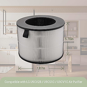 Popurure U9C HEPA Filter Replacement Compatible with LG PuriCare AeroTower Fan, for U9CV1C / U9CV2B / U9CS1C Air Purifier Filter, 3-in-1 True HEPA Filter and Activated Carbon Filter (1 Pack)
