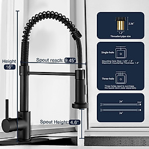 ZSW Kitchen Faucets with Pull Down Sprayer, Commercial Industrial Spring Single Handle Stainless Steel & Solid Brass Kitchen Sink Faucets for Farmhouse Camper Kitchen Rv (Matte Black)