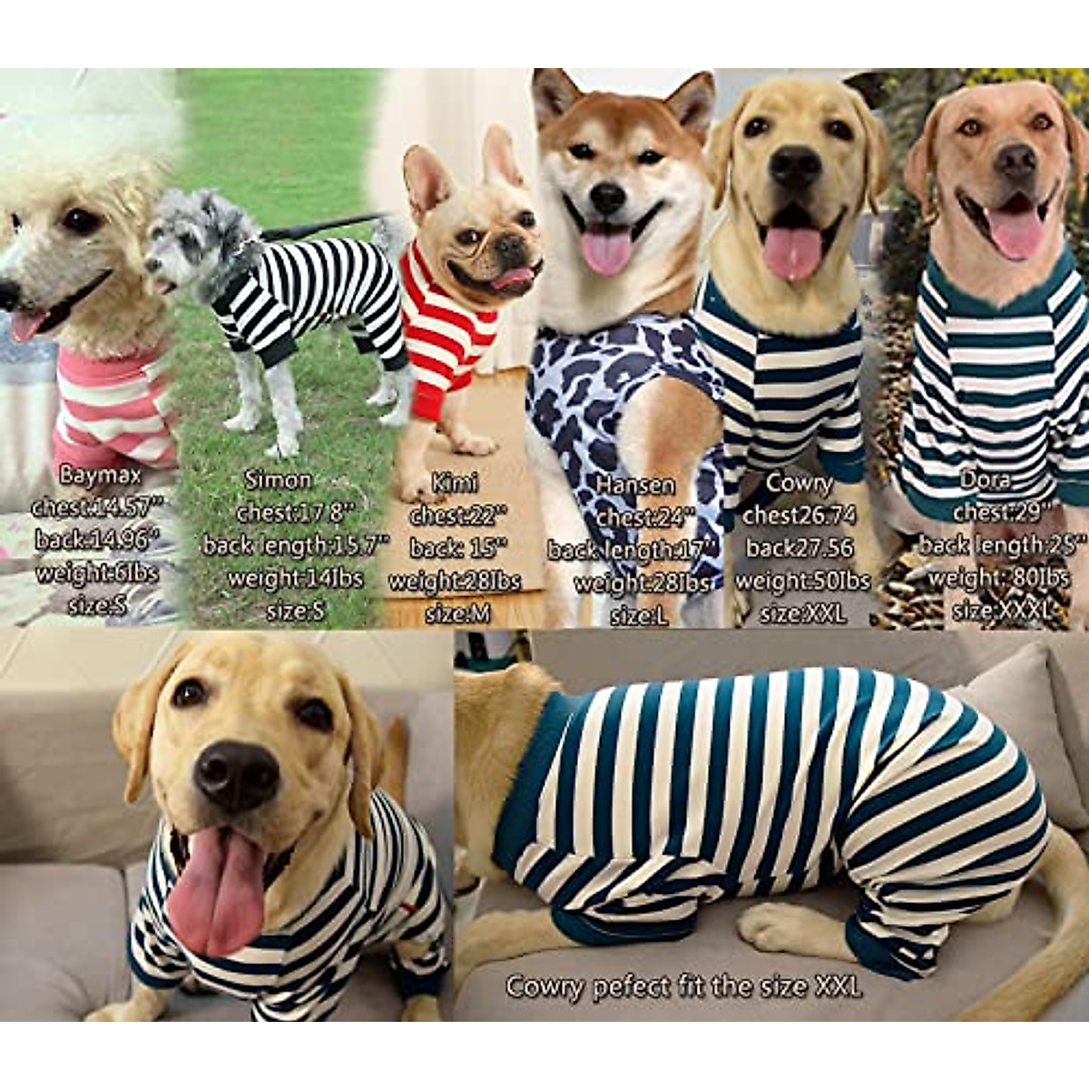 Uadonile Dog Pajamas,95% Cotton Thermal Jumpsuit,Comfortable Striped PJS,Size from XS-XXXL,for Small Large Dog Breeds,Pink,Large,L.