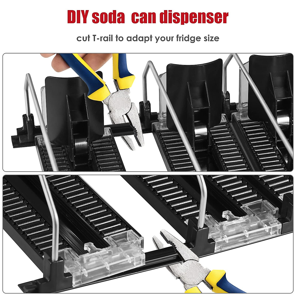 Jahy2Tech 5 Rows Soda Can Organizer for Refrigerator Automatic Pusher Glide Holds up to 30 Cans Self Pushing Drink Organizer Black