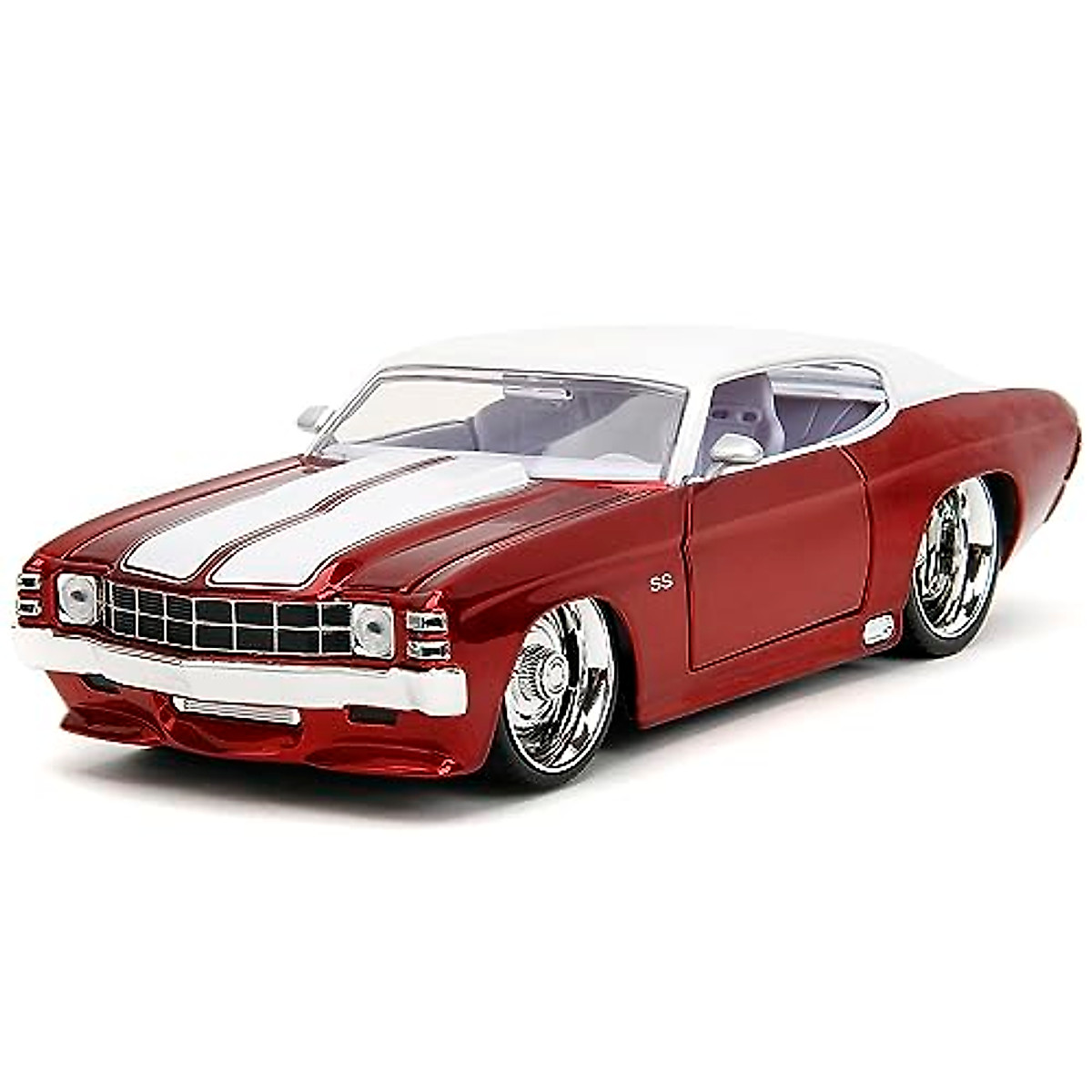 1971 Chevy Chevelle SS Candy Red with White Top, White Stripes and White Interior Bigtime Muscle Series 1/24 Diecast Model Car by Jada 35020