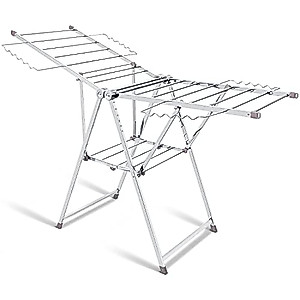 Duwee Clothes Drying Rack Clothes Airer,Foldable Clothes Horse Stainless Steel Clothes Drying Rack with Height-Adjustable Wings,Free-Standing Laundry Drying Rack for Indoor/Outdoor