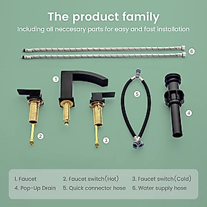 Matte Black Bathroom Faucets for Sink 3 Hole Widespread Waterfall Vanity Faucets Basin Faucet with Pop-Up Drain 8 inch Bathroom Lavatory Faucet