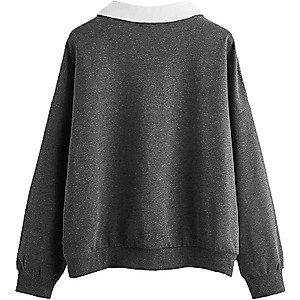 SweatyRocks Women's Contrast Collar Drop Shoulder Casual Long Sleeve Pullover Sweatshirt Tops Grey XL