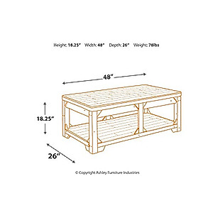 Signature Design by Ashley Fregine Farmhouse Rectangular Lift Top Coffee Table with Floor Shelf, Whitewash with Weathered Finish