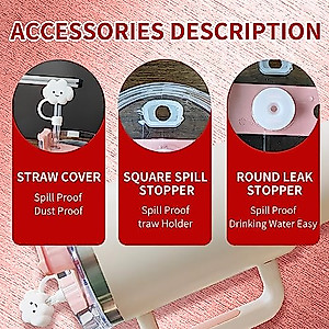 Silicone Spill Proof Stopper Set of 4, Compatible with Stanley Cup 1.0 40oz/ 30oz,Stanley Straw Cover Set Accessories, Including 2 Straw Cover Cap,4 Square Spill Stopper and 2 Round Leak Stopper