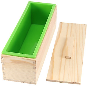 MAHIONG 3PCS 47oz Silicone Soap Molds Kit, Green Rectangular Silicone Loaf Soap Making Molds with 3 Wooden Boxes and 3 Lids, DIY Supplies for Soap Making