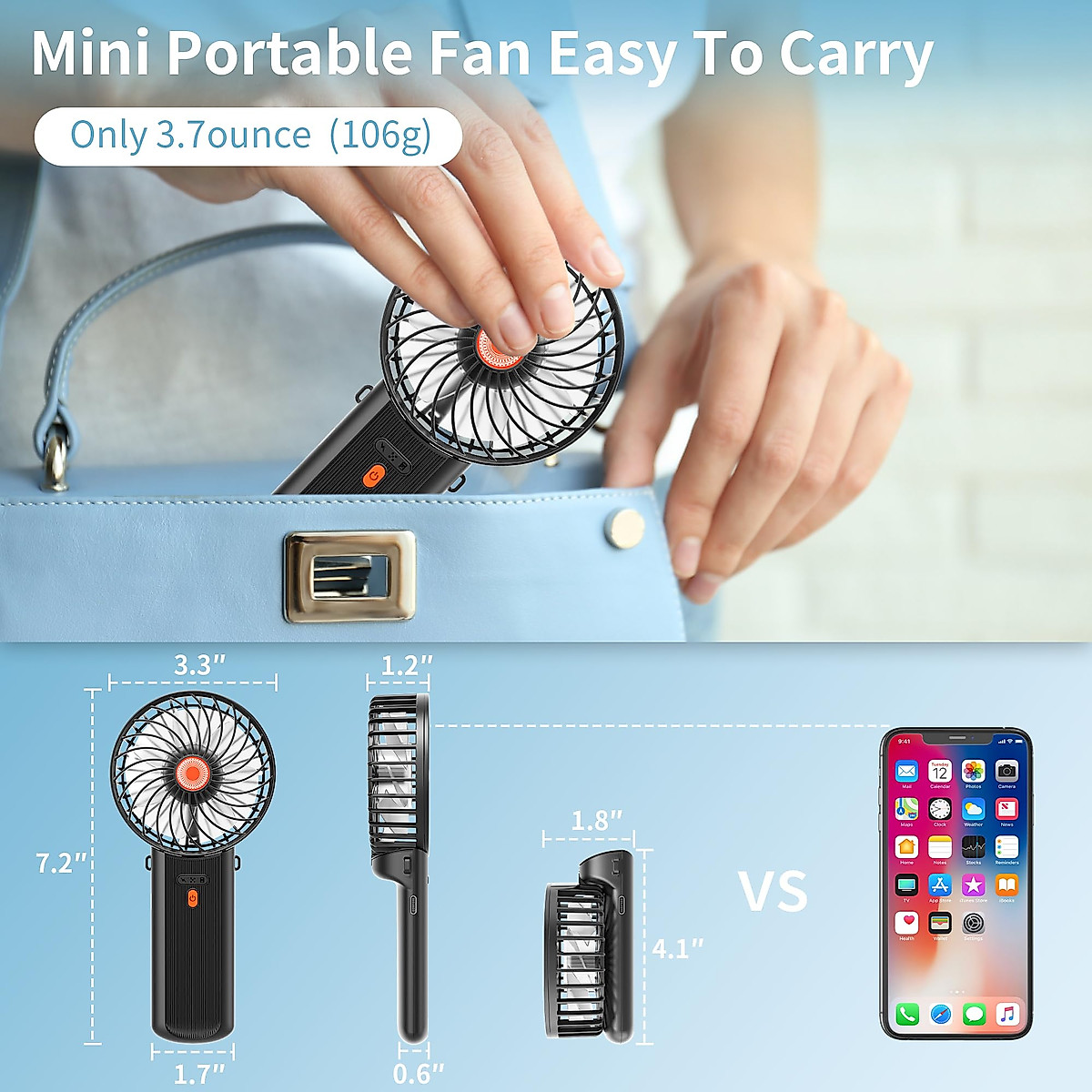 ISFOFO Mini Handheld Fan 2 Pack, Portable Hand Held Fan for Travel 4 Speeds, Cooling Personal Fans USB Rechargeable Battery Operated, 180° Foldable Travel Small Fan for Outdoor Beach Camping Office