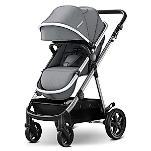 Mompush Meteor 2 Baby Stroller 2-in-1 with Bassinet Mode - Compatible with Major Infant Car Seat, Adapter Included - Stable Bassinet Stroller Combo, Full-Size Baby Strollers for Family Outings