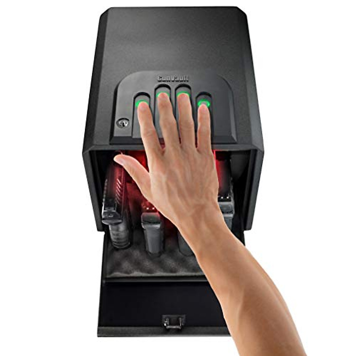 GunVault MultiVault Quick Access Large Gun Safe with Illuminated No-Eyes Digital Keypad, Auto Slide-Out Drawer and LED Illumination (4 Pistol Capacity)