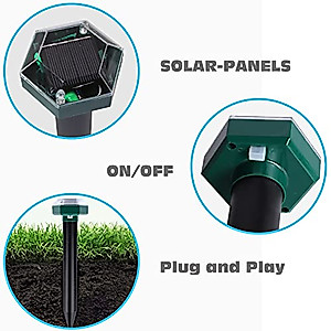 MorTime Solar Powered Mole Deterrent Spikes Outdoor Ultrasonic Groundhog Gopher Vole Deterrent for Lawn Garden Yard (4pc Hexagon)