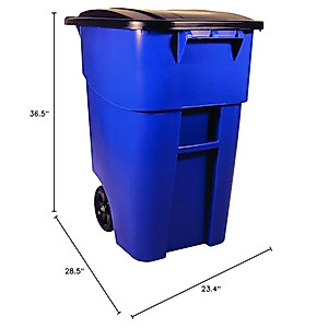 Rubbermaid Commercial Products BRUTE Rollout Trash/Garbage Can/Bin with Wheels, 50 GAL, Blue, for Restaurants/Hospitals/Offices/Back of House/Warehouses