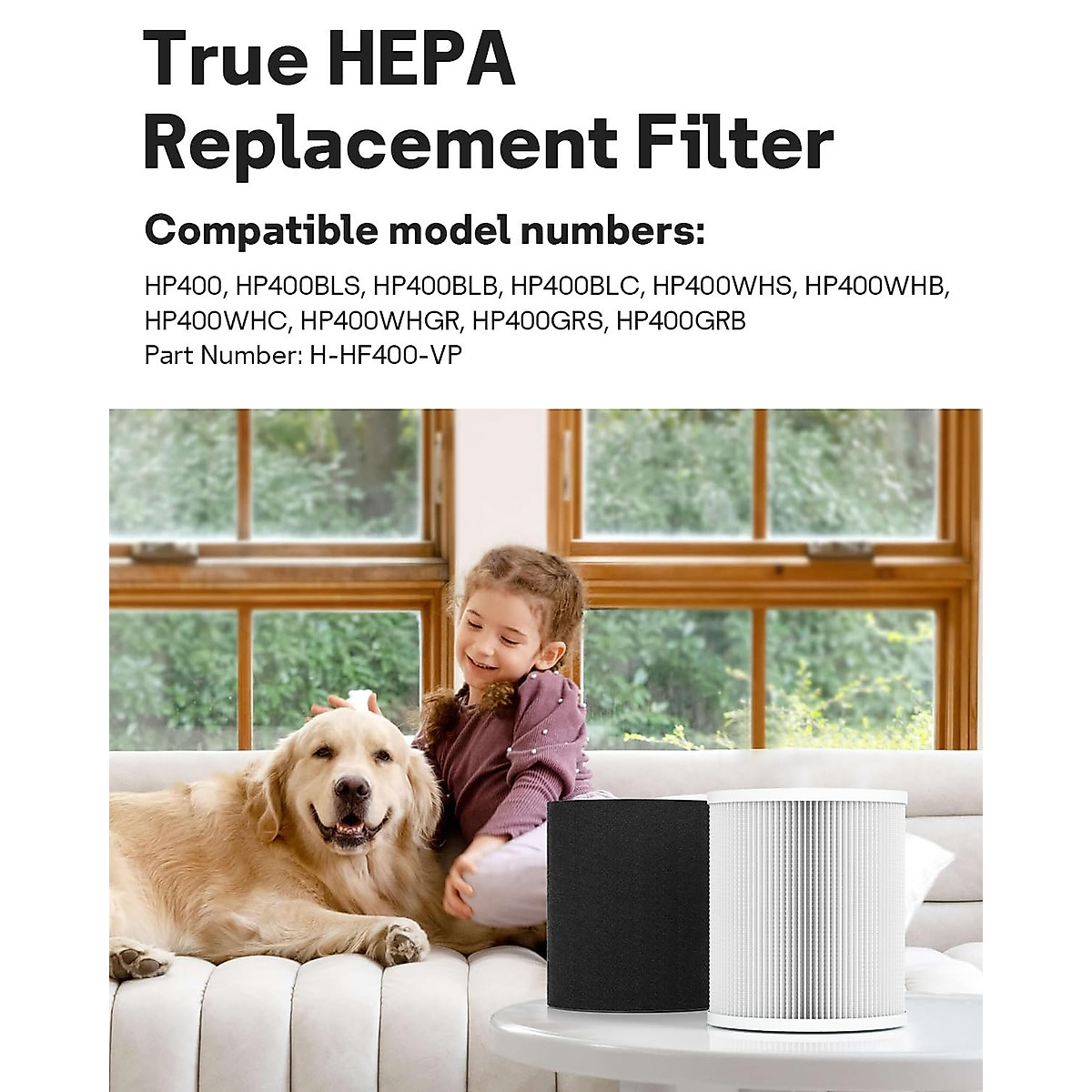 Leemone H-HF400-VP True HEPA Filter Replacement Kit with H-PF400 Pre-Filter Compatible with Hunter HP400 Air Puri-fier Series (2 HEPA Filter & 8 Pre-Filters)