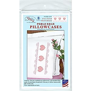 Jack Dempsey Needle Art - Cross-Stitch Hearts & Lace Perle Edge Pillowcases, white