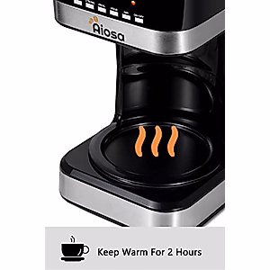Aiosa 4-12 Cups Personal Coffee Maker,Programmable Coffee Maker,Drip Coffee Machine,With Glass Coffee Pot,Cafetera,Filter Coffee Machine,Stainless Steel, Coffee Maker Machine
