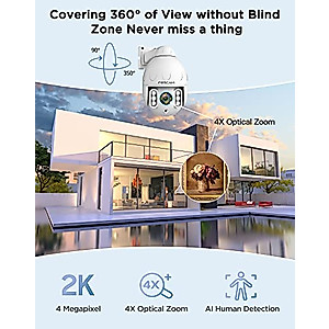 FOSCAM SD4 2k 4MP Outdoor Security Camera, 5G/2.4GHz WiFi PTZ IP Surveillance Camera with 4X Optical Zoom, Smart AI Human Detection, 2-Way Audio, 165ft Night Vision, CMOS Image Sensor, IP66