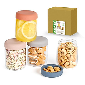 Haakaa Baby Food Storage Containers, Glass Baby Food Storage Jars with Silicone Lid, Baby Food Freezer Storage, 7oz Baby Food Containers, Freezer Safe Microwave Safe. [4 Pack]