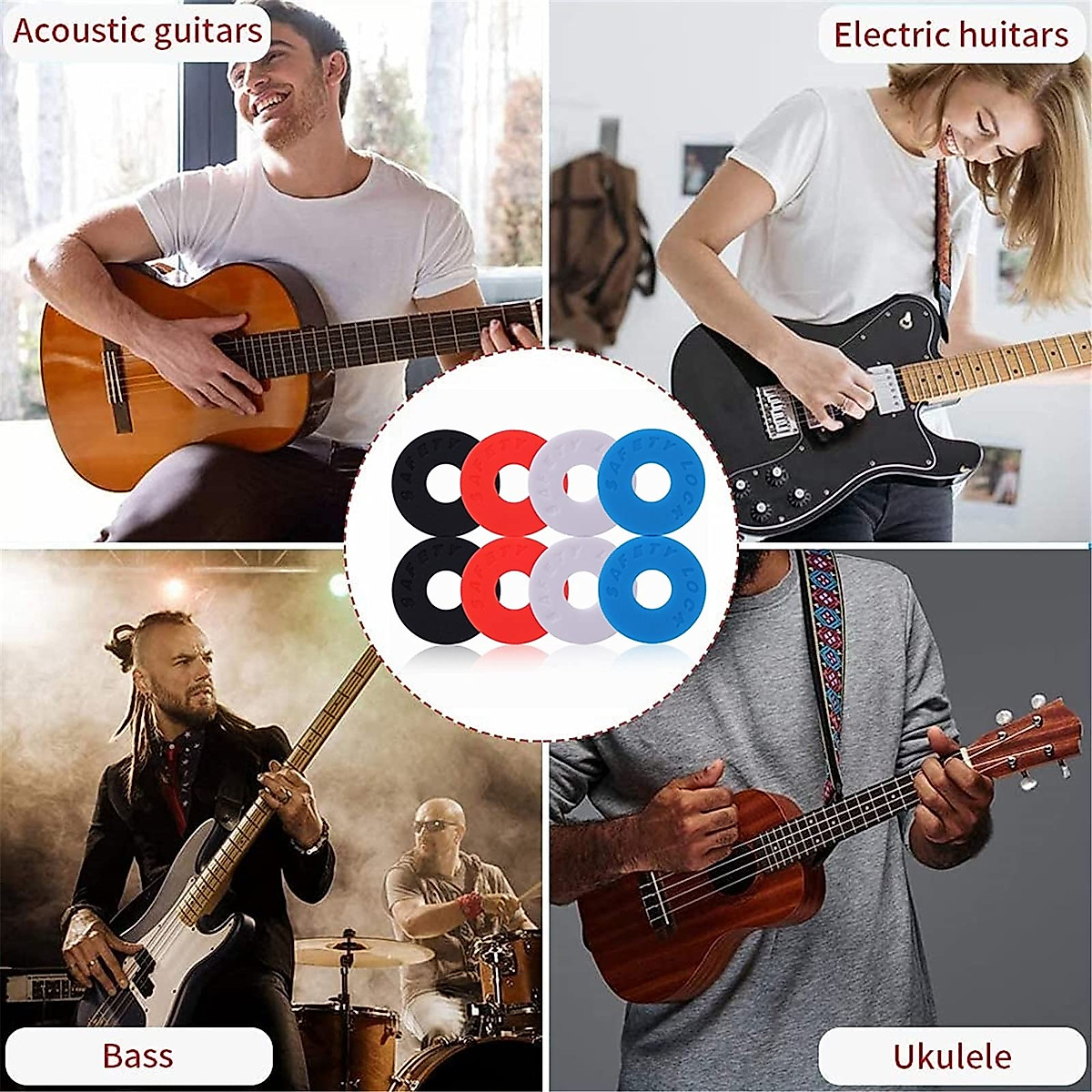 Miwayer Guitar Strap Locks Premium Strap Blocks Silicone Strap Locks Multiple Colour (8 pcs)