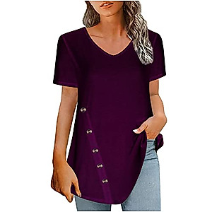 DASAYO Tunic Tops for Women Loose Fit Solid Color Summer Casual Top Blouses Short Sleeve Trendy Flowy Shirts Tunics Tshirt