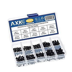 AXK GB819 M2 M2.5 M3 KM Screw Flat Head Phillips Screws Laptop Notebook Screws Set Kit for Computer Small Screw 250Pcs/500Pcs (250)