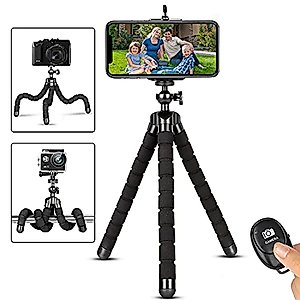 Phone Tripod,Portable and Flexible Adjustable Cell Phone Stand Holder with Remote and Universal Clip for iPhone Android Phone Compact Digital Camera Sports Camera