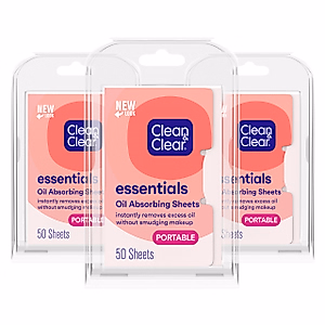 Clean & Clear Oil Absorbing Facial Sheets, Portable Blotting Papers for Face & Nose, Absorbing Blotting Sheets for Oily Skin to Instantly Remove Excess Oil & Shine, 3 x 50 ct