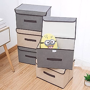 weallbuy Storage Bins with Lids Cloth Pack of 4 Foldable Storage Boxes Organizer Bins for Wardrobe, Clothes, Toys, Books, Cosmetics (Grey)