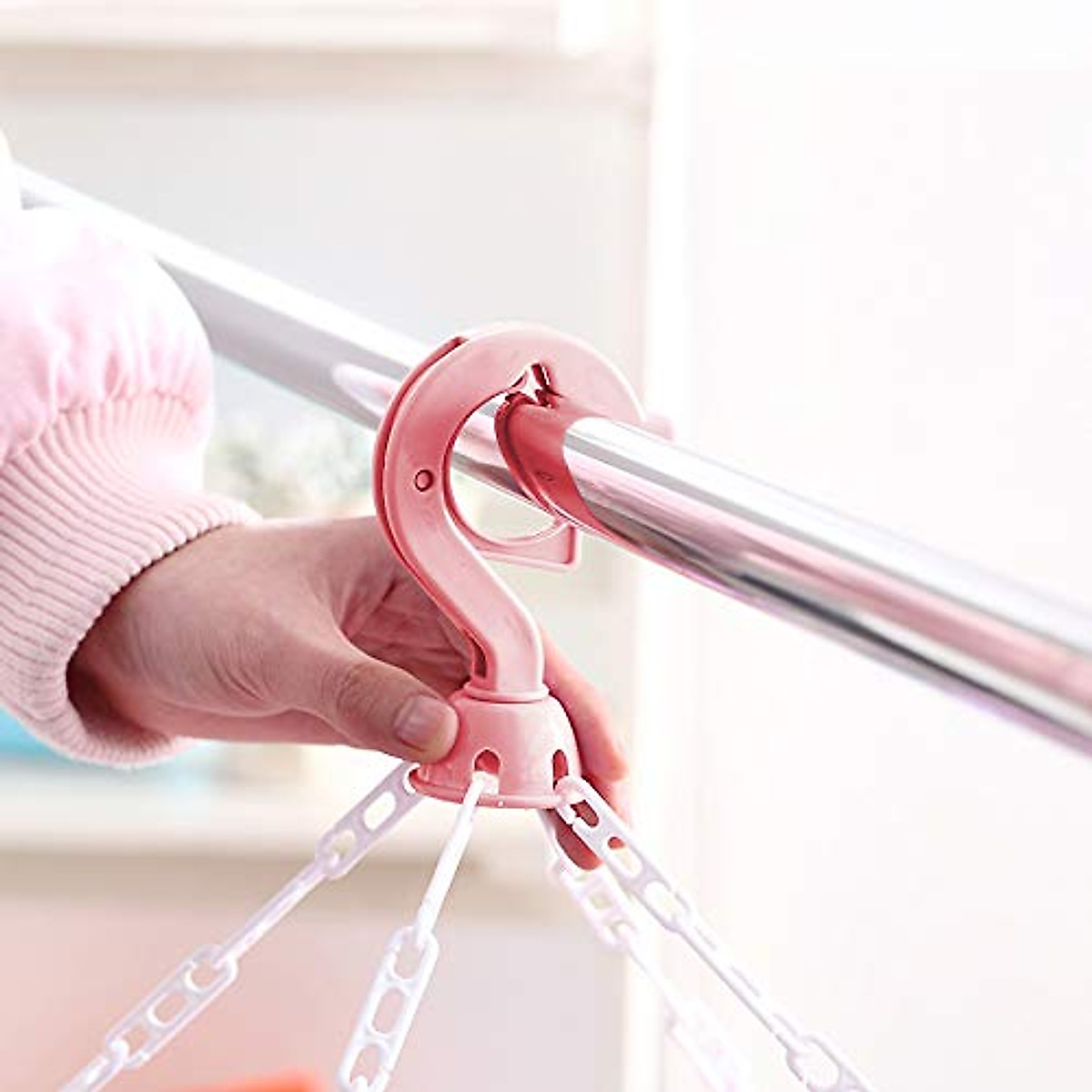 SteelFever Clothes Drying Hanger with 32 Clips, Foldable Hanging Drying Rack for Clothes Underwear Socks (Pink)