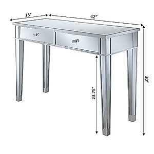 Convenience Concepts Gold Coast Mirrored Desk 42" - Console Table with 2 Drawers for Storage in Living Room, Office, Silver/Mirror
