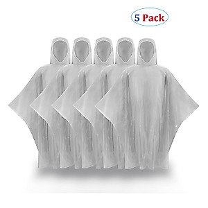 SAIWEYNEE 5 Pack Disposable Rain Ponchos For Adults-Transparent Waterproof Rain Ponchos (Clear Transparent)