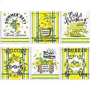 AnyDesign 6Pcs Lemon Swedish Kitchen Dishcloths Summer Fresh Lemons Dish Towels Yellow Lemon Pattern Cotton Absorbent Cleaning Cloth for Summer Holiday Home Party Housewarming, 6.7 x 7.7 Inch