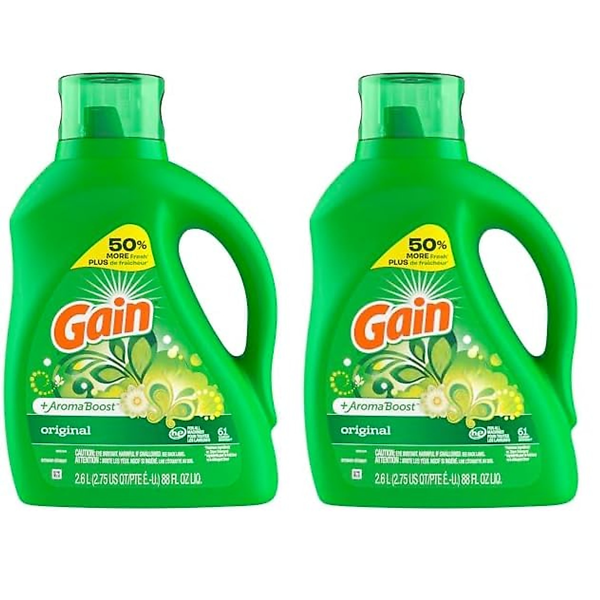 Gain + Aroma Boost Liquid Laundry Detergent, Original Scent, 61 Loads, 88 fl oz, HE Compatible (Pack of 2)